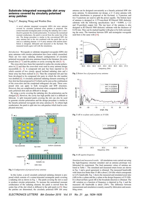 PDF Substrate Integrated Waveguide Slot Array Antenna Covered By Circularly Polarised Array