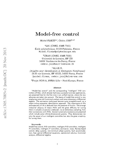 Model Free Control Model Free Control Michel Fliessac C ́edric