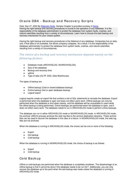 Download Dba Oracle Dba Backup And Recovery Scripts Docshare Tips