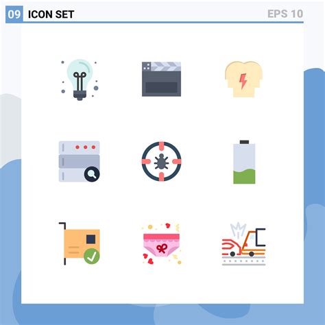 Set Of 9 Modern Ui Icons Symbols Signs For Internet Server Video Search Mind Editable Vector