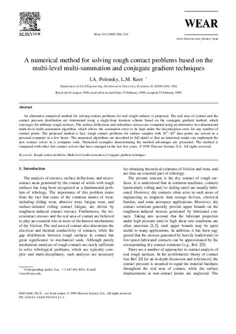 pdf a numerical method for solving rough contact problems based on