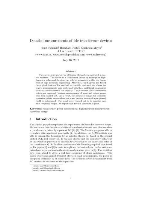 Pdf Detailed Measurements Of Ide Transformer Devices A Result The