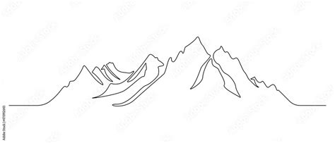 One Continuous Line Drawing Of Mountain Range Landscape Rocky Peaks