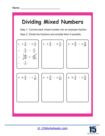 Dividing Mixed Numbers Worksheets 15 Worksheets Com