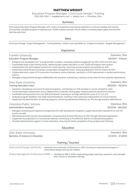 1 Successful Education Program Manager Resume Example And Writing Tips
