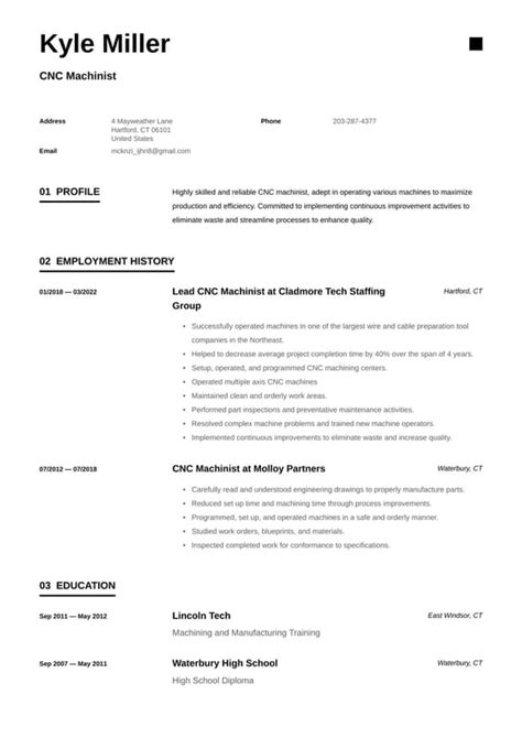 CNC Machinist Resume Examples Templates Resume Io