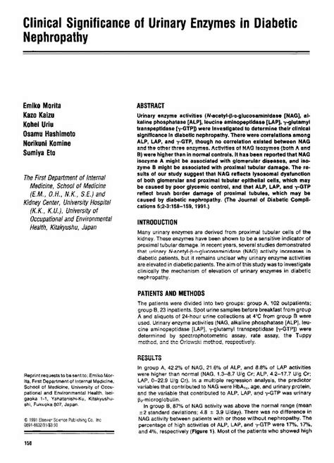 Pdf Clinical Significance Of Urinary Enzymes In Diabetic Nephropathy Dokumentips