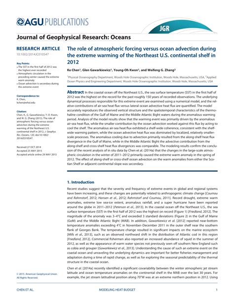 Pdf The Role Of Atmospheric Forcing Versus Ocean Advection During The Extreme Warming Of The