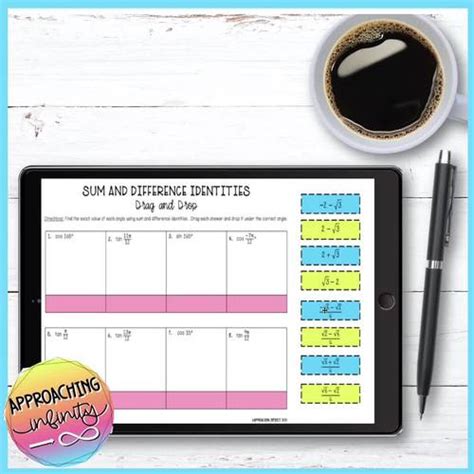 Sum And Difference Trig Identity Drag And Drop Digital And Printable