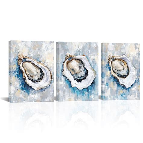 Furnster Modern Oyster Wall Art Set 12x16x3pcs Coastal Seafood Prints