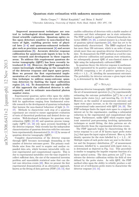 Pdf Quantum State Estimation With Unknown Measurements