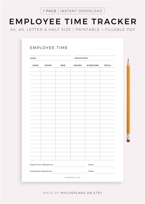 Employee Time Tracker Printable Working Hours Tracker Work Time Log