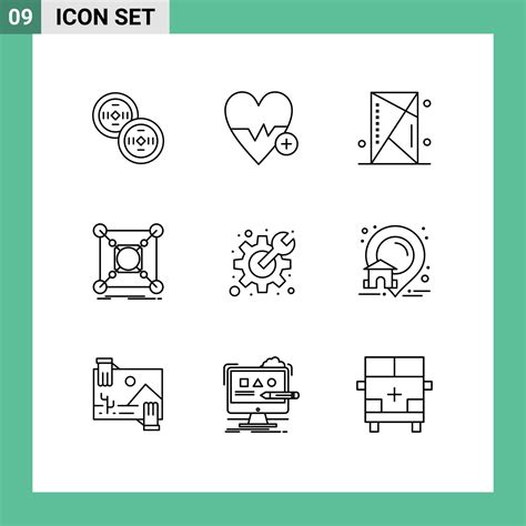 User Interface Pack Of 9 Basic Outlines Of Cog Data Devices Connection Base Editable Vector