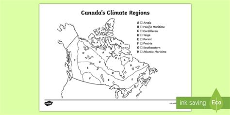 Canadas 8 Climate Regions Map Colouring Page