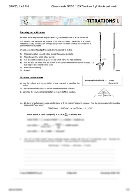SOLUTION Chemsheets Gcse Titrations Yk This Is Just Trash Studypool