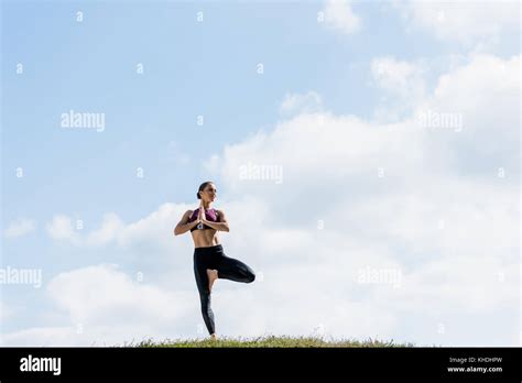 Woman In Tree Pose Stock Photo Alamy