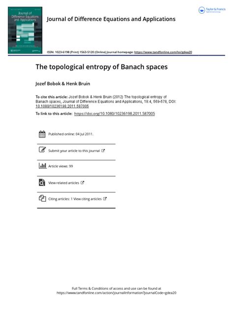 The Topological Entropy Of Banach Spaces Pdf Banach Space Functional Analysis