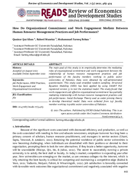 Pdf How Do Organizational Commitment And Work Engagement Mediate Between Human Resource