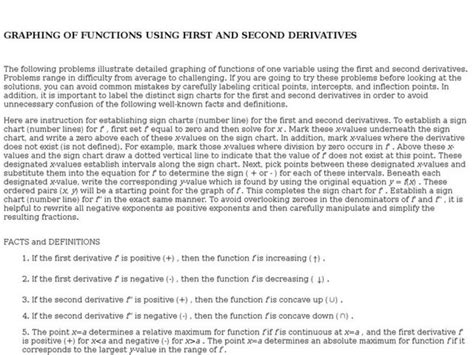 Graphing Of Functions Using First And Second Derivatives Interactive For 11th 12th Grade