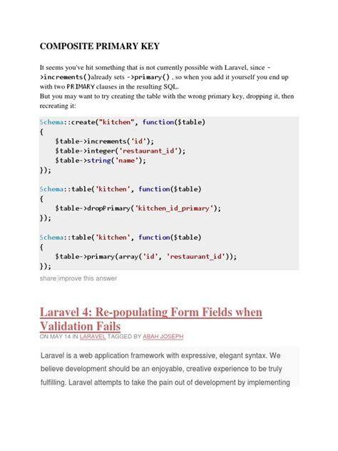 Laravel Composite Primary Key Pdf Authentication User Computing