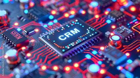 An Illustration Of A Microchip On A Circuit Board With Crm Stylized Using Customer Icons And