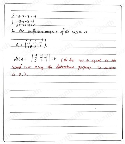 solved what is the determinant of the coefficient matrix of the system x y z 3 x 2y z 8 x