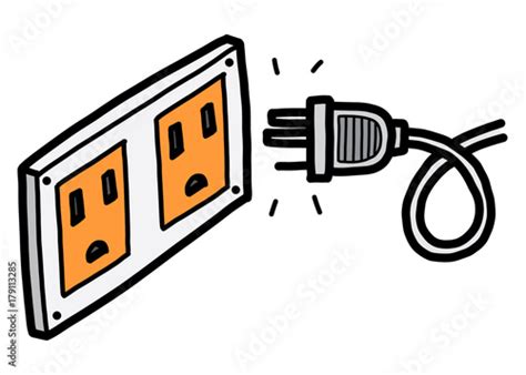 Electric Socket And Plug Cartoon Vector And Illustration Hand Drawn