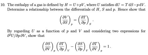 Solved The Enthalpy Of A Gas Is Defined By H U Pv ﻿where U