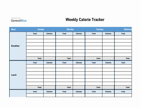 Calorie Counter Sheet To Print