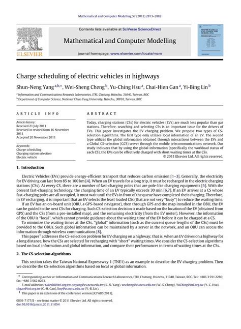 Pdf Charge Scheduling Of Electric Vehicles In Highways Dokumentips