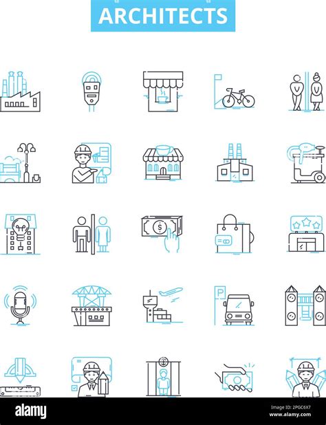 Architects Vector Line Icons Set Design Creativity Vision Blueprint Structure Planning