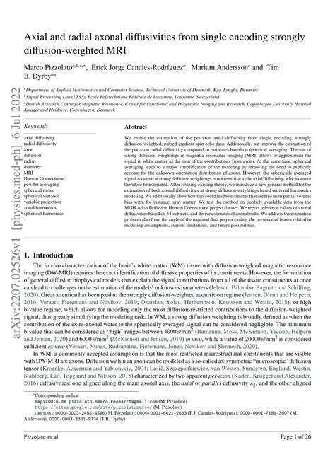 Pdf Axial And Radial Axonal Diffusivities From Single Encoding Strongly Diffusion Weighted Mri