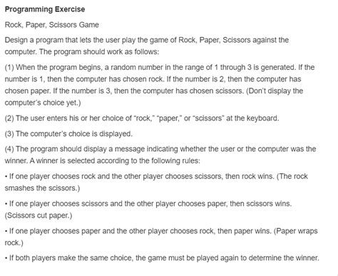 Solved Programming Exercise Rock Paper Scissors Game