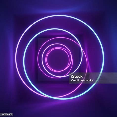 3d 렌더링 네온 빛 터널 레이저 쇼 조명 빛나는 물결선 추상 형광 배경 착시 룸 복도 나이트 클럽 인테리어 원형에 대한 스톡 사진 및 기타 이미지 Istock