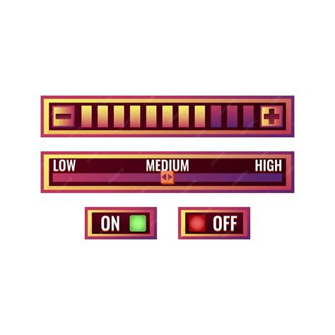Premium Vector Set Of Funny Purple Game Ui Control Setting Panel With On Off Button And