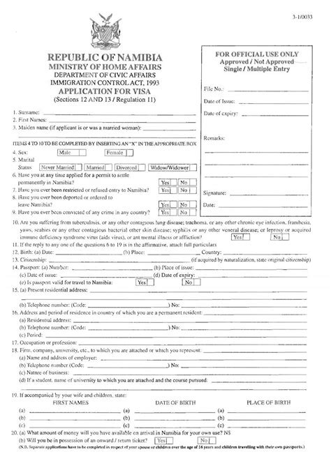 To Download The Namibia Visa Application Form Passports And