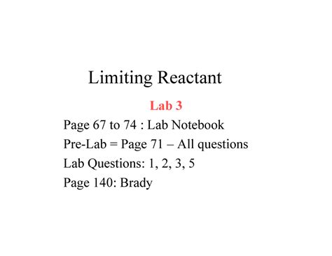 Limiting Reactant Notes Limiting Reactant Lab 3 Page 67 To 74 Lab