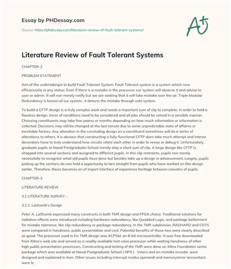 Literature Review Of Fault Tolerant Systems