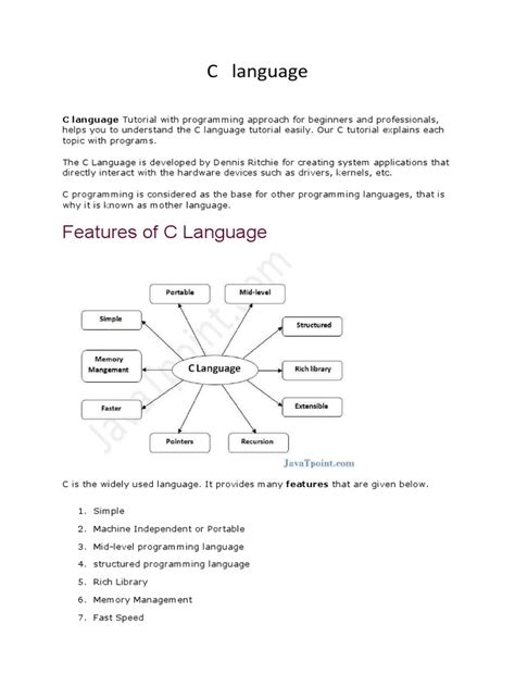 features of c language pdf c programming language library