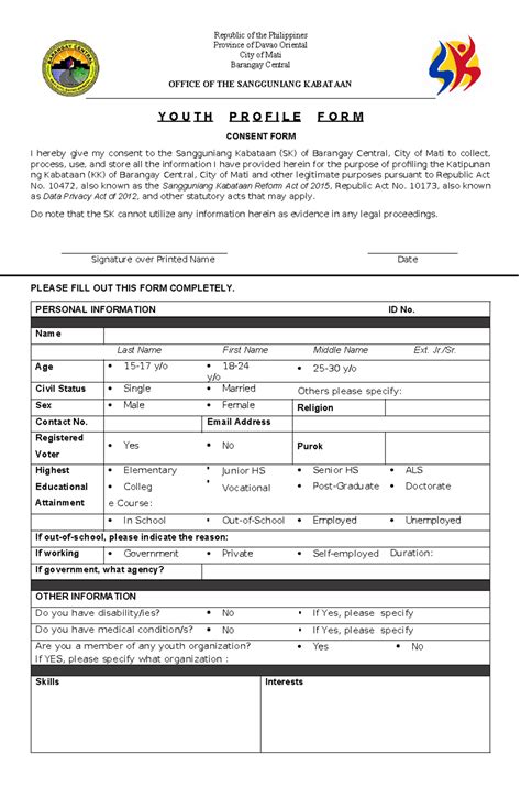 522482685 Kk Profiling Form After Acbg Republic Of The Philippines