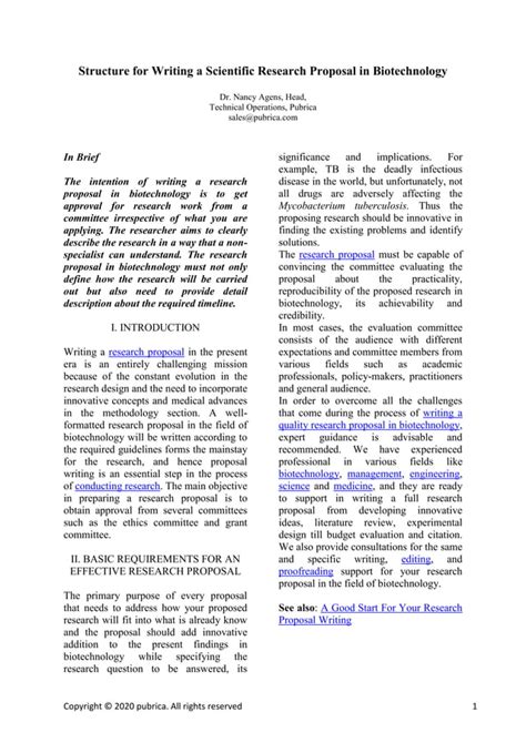 Structure For Writing A Scientific Research Proposal In Biotechnology