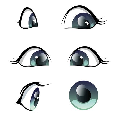Set Of Blue Eyes Cartoon Character Anime In Different Angles Vector