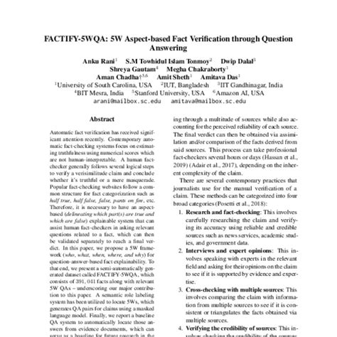 Factify 5wqa 5w Aspect Based Fact Verification Through Question