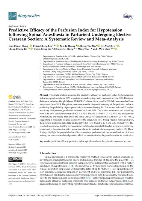 pdf predictive efficacy of the perfusion index for hypotension