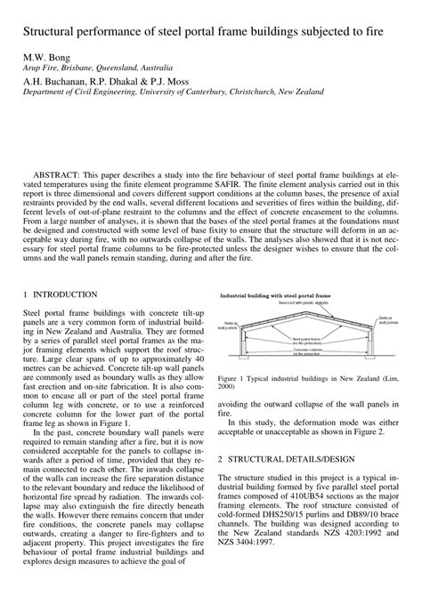 Pdf Structural Performance Of Steel Portal Frame Buildings Subjected To Fire