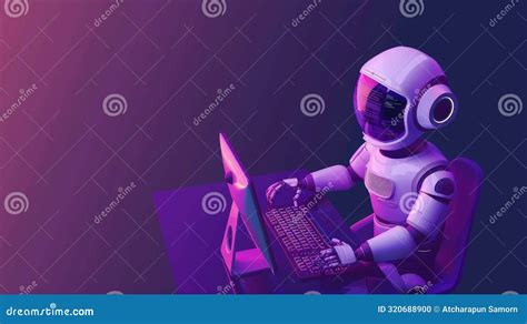 A Robot Is Sitting At A Computer Desk Typing On A Keyboard Futuristic Automation And
