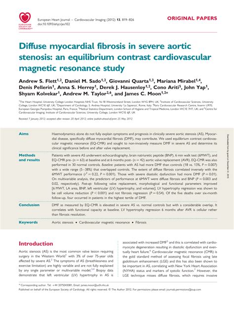 Pdf Diffuse Myocardial Fibrosis In Severe Aortic Stenosis An Equilibrium Contrast