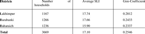 Gini Coefficient And Average Sli Of The Selected Household Download