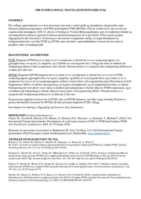 International Trauma Questionnaire Pdf 117893 Complex Ptsd Trauma Itq Scoring