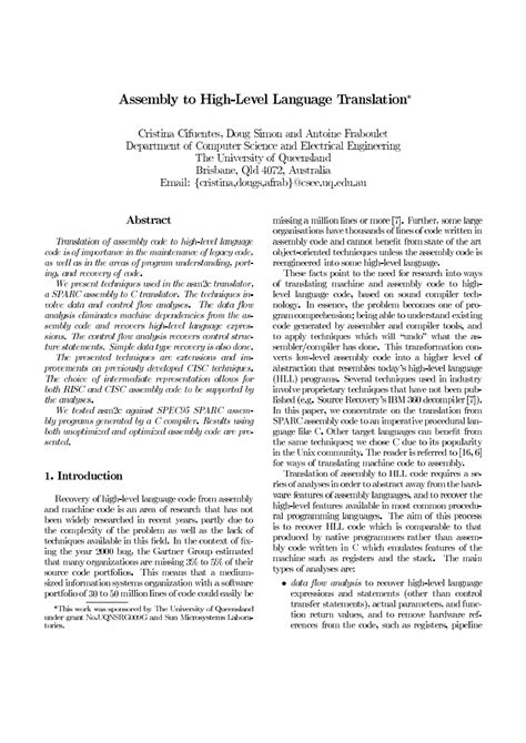Pdf Assembly To High Level Language Translation